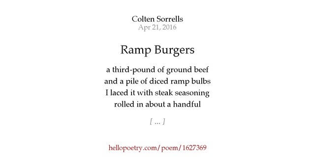 Ramp Burgers by Colten Sorrells - Hello Poetry
