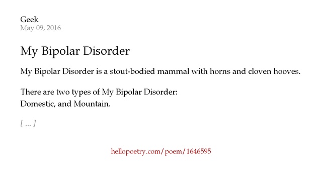 My Bipolar Disorder by Nicholas Mercier Coulombe - Hello Poetry