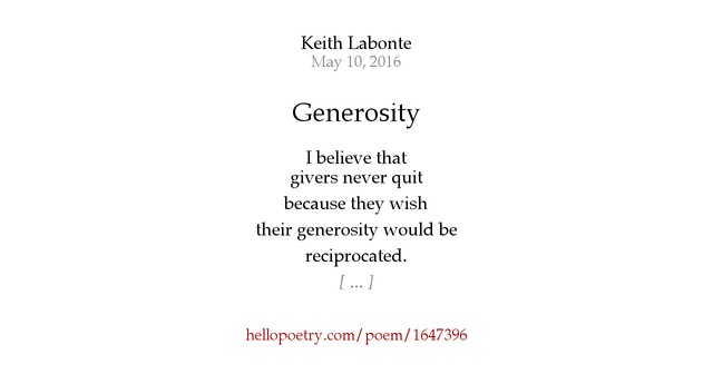 Generosity by Keith Labonte - Hello Poetry