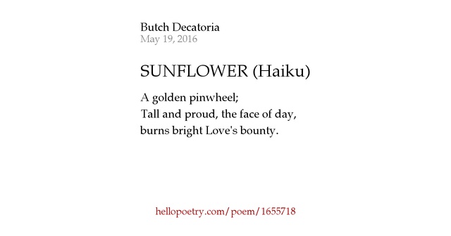 SUNFLOWER (Haiku) by Butch Decatoria - Hello Poetry