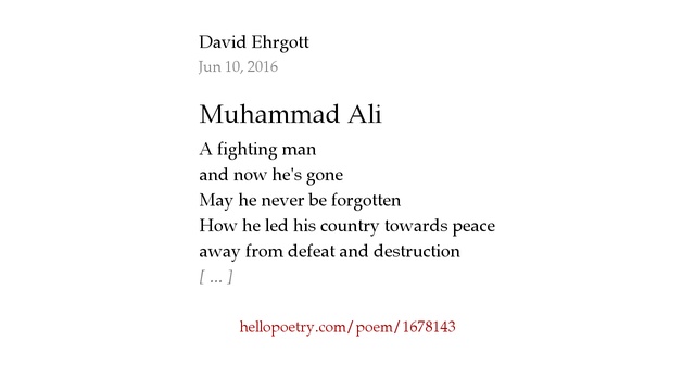 Muhammad Ali by David Ehrgott - Hello Poetry