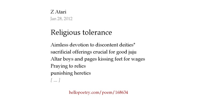 Religious tolerance by Z Atari - Hello Poetry