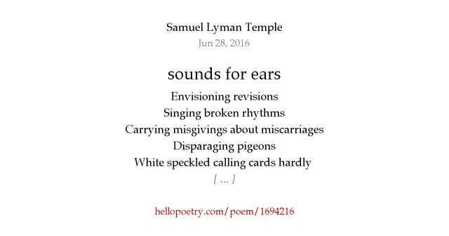 sounds for ears by Sam Temple - Hello Poetry