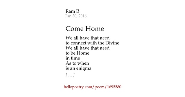 Come Home by Ram B - Hello Poetry