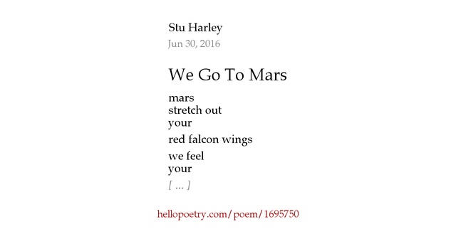 We Go To Mars by Stu Harley - Hello Poetry