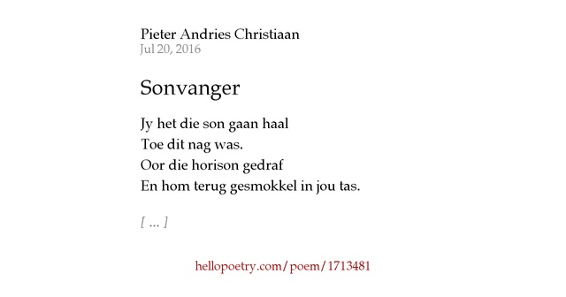 Sonvanger by Pieter Andries Christiaan - Hello Poetry