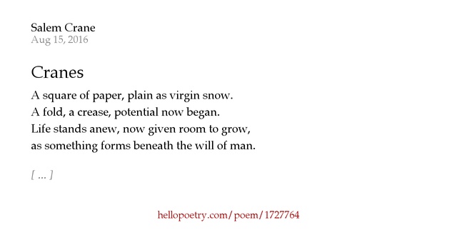 Cranes by Salem Crane - Hello Poetry
