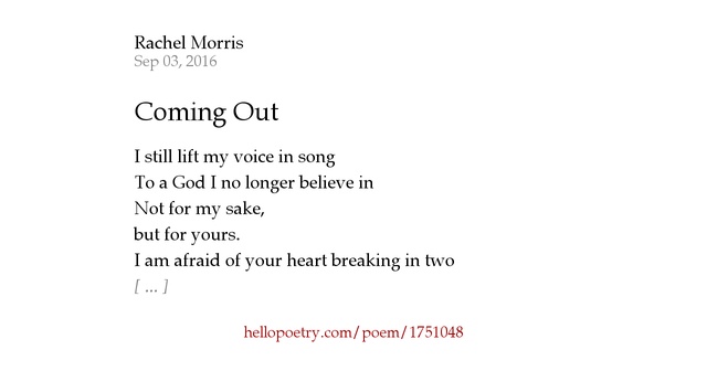 Coming Out by Rachel Morris - Hello Poetry