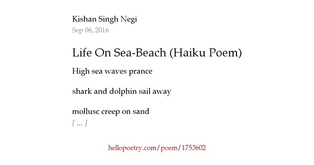 Life On Sea-Beach (Haiku Poem) by Kishan Singh Negi - Hello Poetry