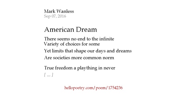 American Dream by Mark Wanless - Hello Poetry