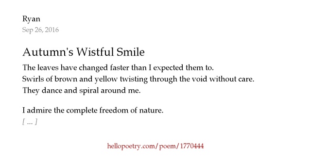 Autumn's Wistful Smile by Ryan M Hall - Hello Poetry