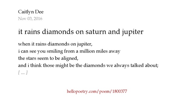 it rains diamonds on saturn and jupiter by Caitlyn Dee - Hello Poetry