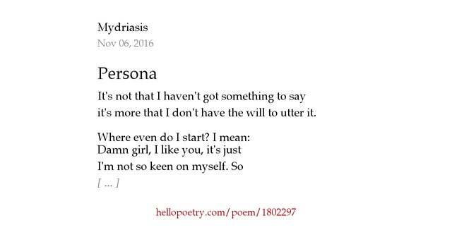 Persona by Mydriasis - Hello Poetry