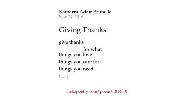 Giving Thanks by Kamarra Adair Brunelle - Hello Poetry