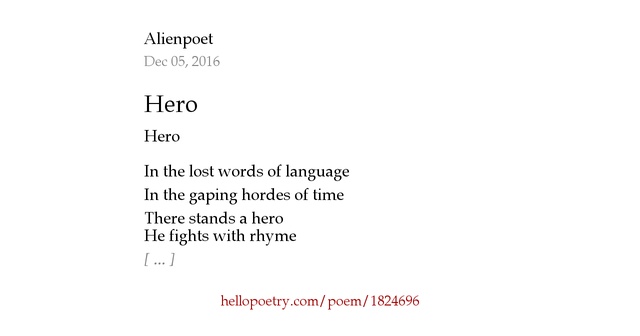 Hero by Alienpoet - Hello Poetry