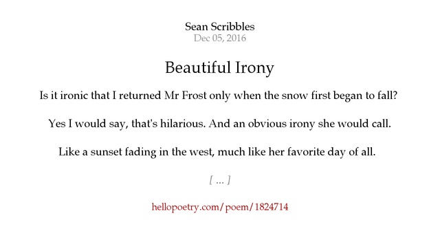 Beautiful Irony by Sean Scribbles — Hello Poetry