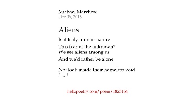 Aliens by Michael Marchese - Hello Poetry