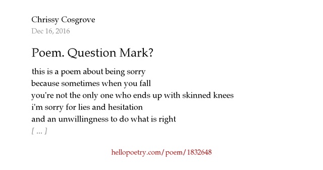 Poem. Question Mark? by Chrissy Cosgrove - Hello Poetry