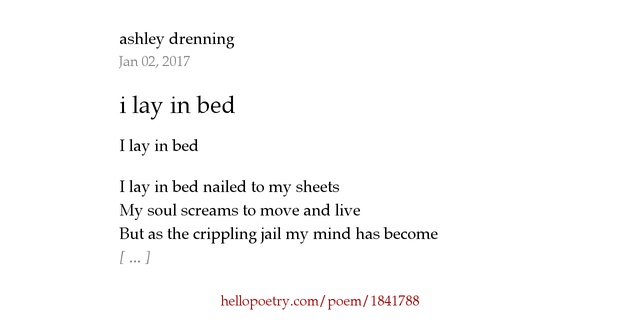 i lay in bed by ashley drenning - Hello Poetry