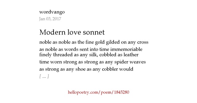 Modern love sonnet by wordvango - Hello Poetry