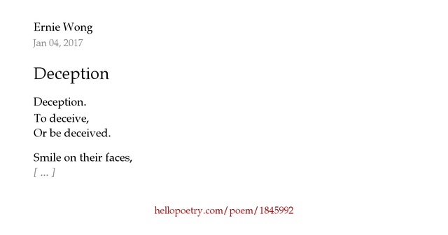Deception by Ernie Wong - Hello Poetry