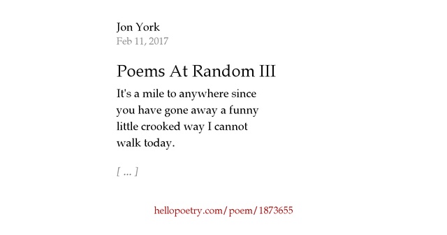 Poems At Random III by Jon York - Hello Poetry