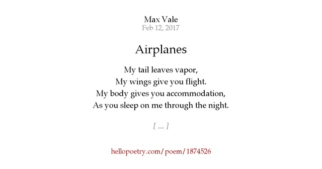 Airplanes by Max Vale - Hello Poetry