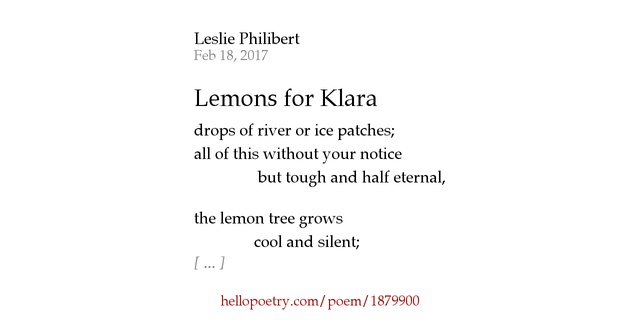 Lemons for Klara by Leslie Philibert - Hello Poetry
