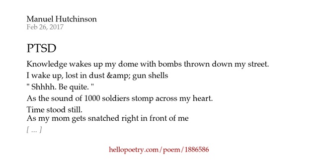 PTSD by Manuel Hutchinson - Hello Poetry