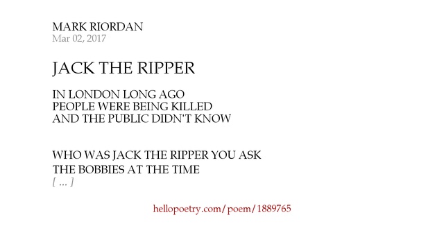 JACK THE RIPPER by MARK RIORDAN - Hello Poetry