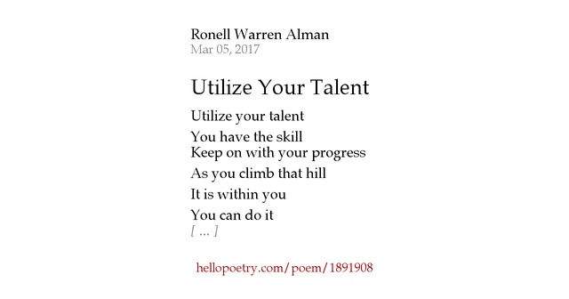 Utilize Your Talent by Ronell Warren Alman - Hello Poetry