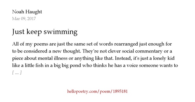 Just keep swimming by Noah Haught - Hello Poetry