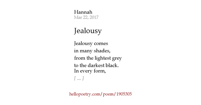 Jealousy by Hannah - Hello Poetry