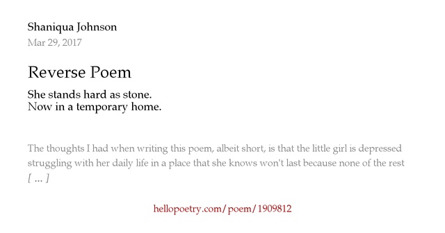 Reverse Poem by Shaniqua Johnson - Hello Poetry