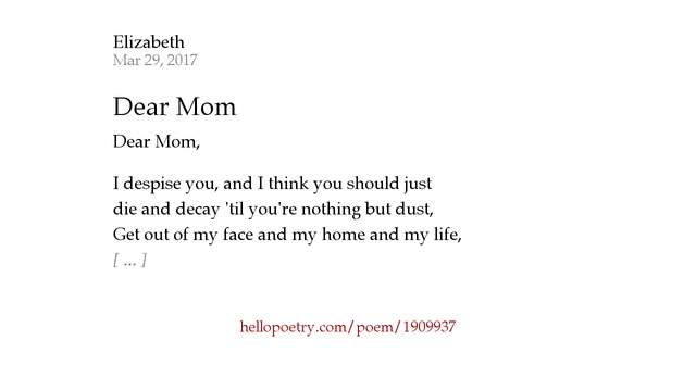 Dear Mom by Elizabeth - Hello Poetry