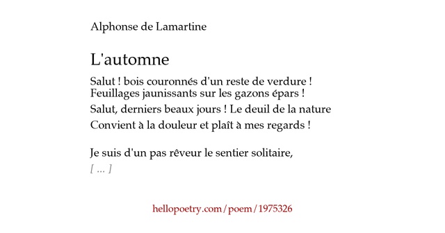 L'automne by Alphonse de Lamartine - Hello Poetry
