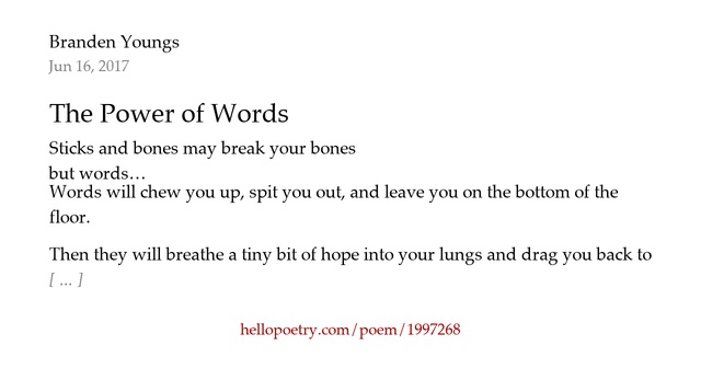 The Power of Words by Branden Youngs - Hello Poetry