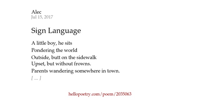 Sign Language by Alec - Hello Poetry