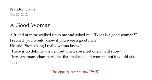 A Good Woman by Brandon Davis - Hello Poetry