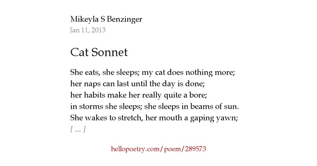 Cat Sonnet by Mikeyla S Benzinger - Hello Poetry