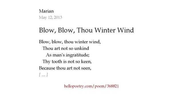 Blow, Blow, Thou Winter Wind by Marian - Hello Poetry