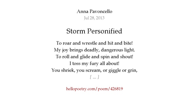 Storm Personified by Anna Pavoncello - Hello Poetry