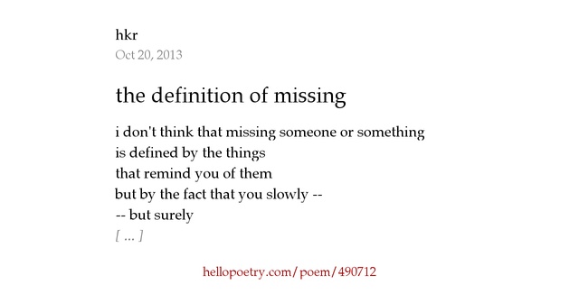 the definition of missing by hkr - Hello Poetry