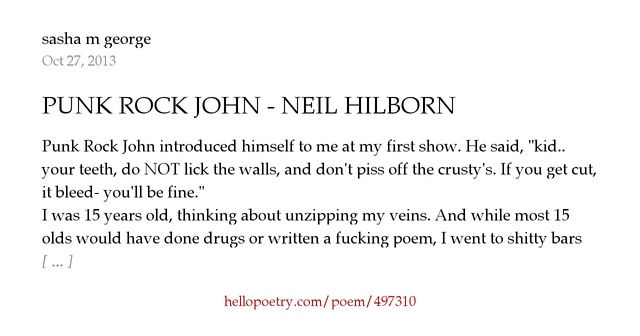 PUNK ROCK JOHN - NEIL HILBORN by sasha m george - Hello Poetry