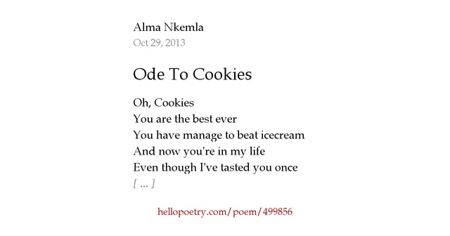 Ode To Cookies by Alma Nkemla - Hello Poetry
