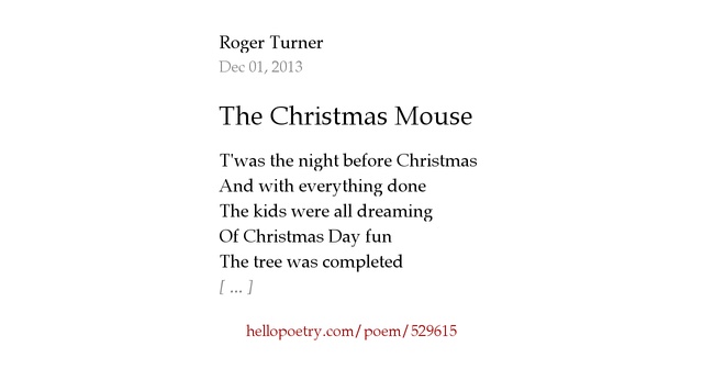 The Christmas Mouse by Roger Turner - Poet - Hello Poetry