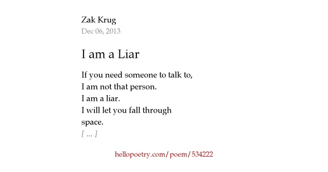 I am a Liar by Zak Krug - Hello Poetry