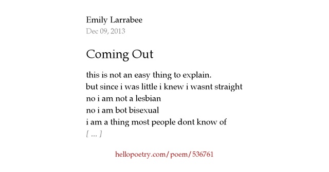 Coming Out by Emily Larrabee - Hello Poetry