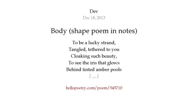 Body (shape poem in notes) by Devin - Hello Poetry
