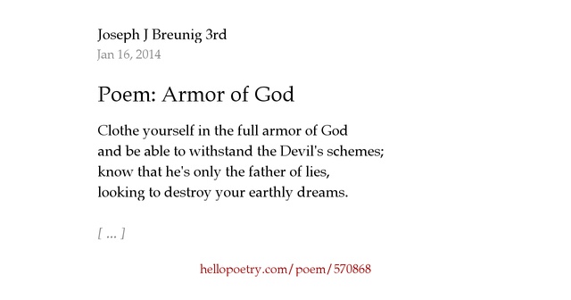 Poem: Armor of God by Joseph J Breunig 3rd - Hello Poetry